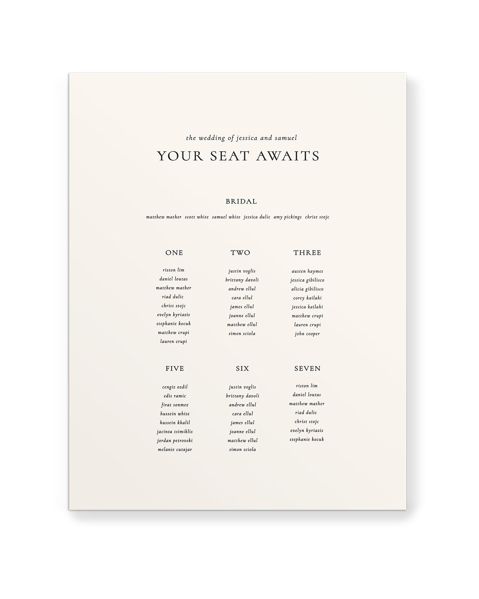 George Seating Chart | Simple Aesthetically Pleasing Wedding Stationery